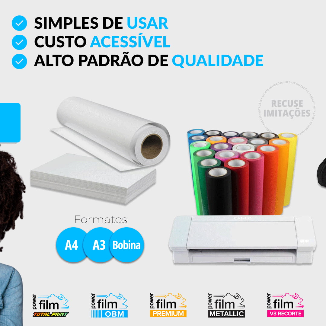 Power Film Recorte Termocolante Kit 10 folhas A4/A3 Escolha a Cor ...